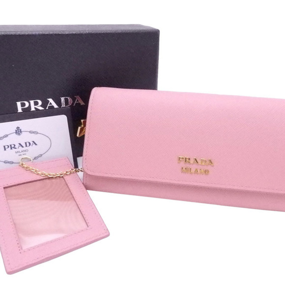Prada | Bags | Prada Long Wallet Logo Pink Saffiano Leather X Gold ...